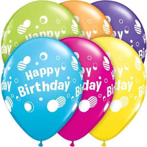 11" Happy Birthday Polka Dots Tropical Assortment (50 Per Bag) Latex B ...