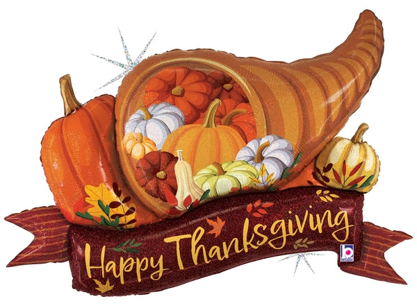 37" Glitter Holographic Shape Cornucopia Thanksgiving Banner Foil Ball ...