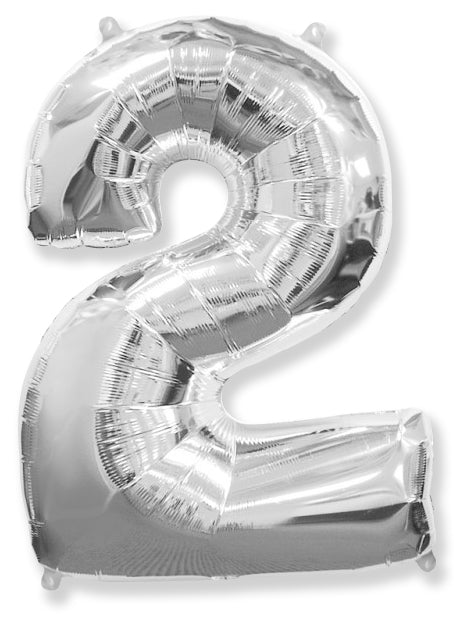 32" Inflated (40" Uninflated Approx) Shape Number "2" Silver Balloon F ...