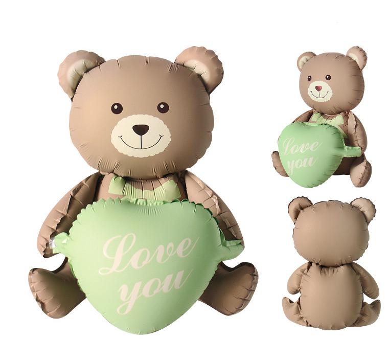 41" Airfill Only Matte Sitting Love You Brown Bear with Green Heart ...