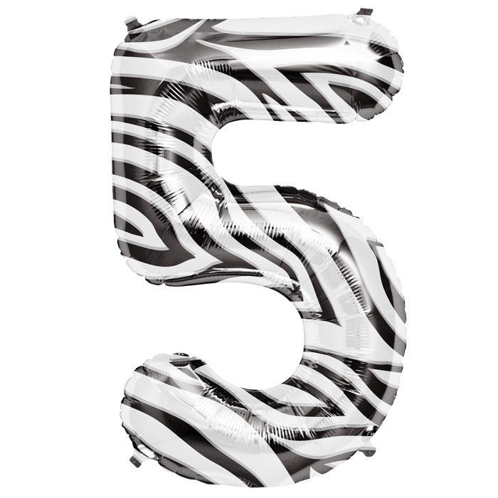 34" Northstar Brand Number 5 - Zebra Packaged Foil Balloon – Bargain ...