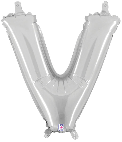 14" Airfill Only (Self Sealing) Megaloon Jr. Shape Letter V Silver Bal ...