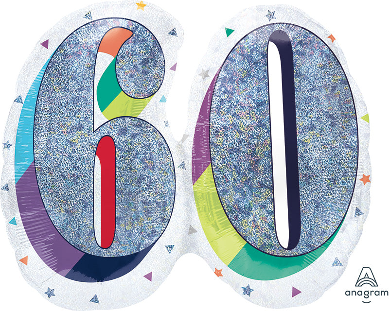 26" Holographic SuperShape Sparkles Number 60 Foil Balloon – Bargain ...