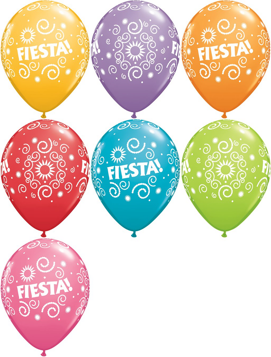 11" Festive Assorted (50 Count) Fiesta Swirls Latex Balloons – Bargain ...