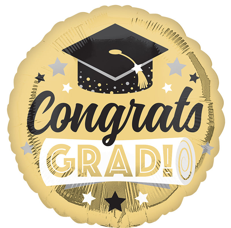 18" Congrats Grad Shiny Gold Foil Balloon - Graduation Decor– Bargain ...