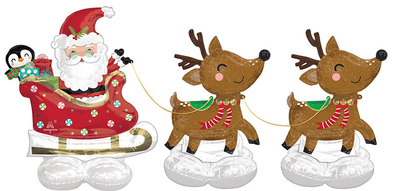 51" Santa and Reindeer Inflatable Foil Balloon - Holiday Decor ...