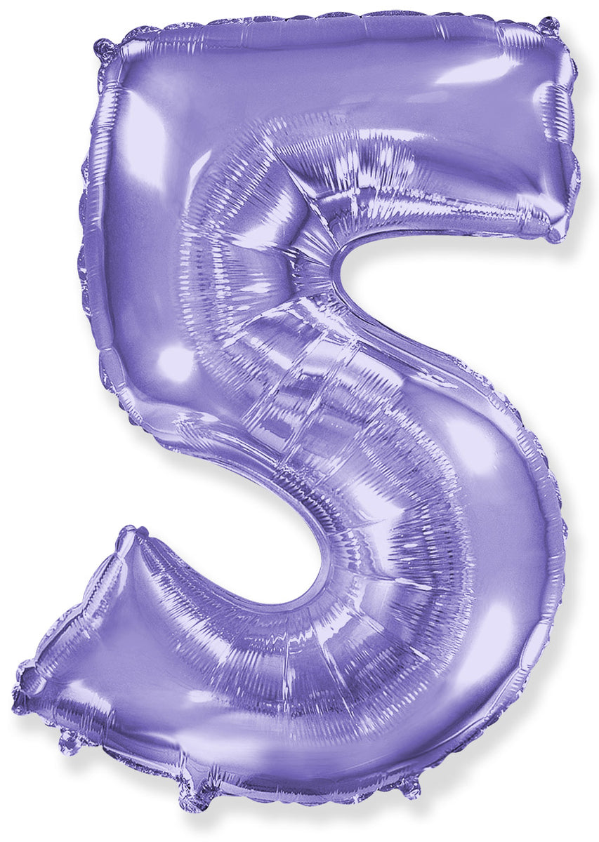32" Inflated (40" Uninflated Approx) Lilac Number "5" Foil Balloon Fle ...