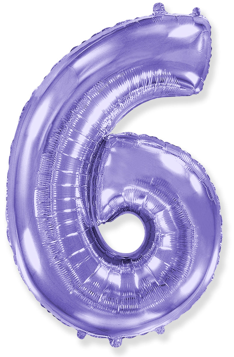 32" Inflated (40" Uninflated Approx) Lilac Number "6" Foil Balloon Fle ...