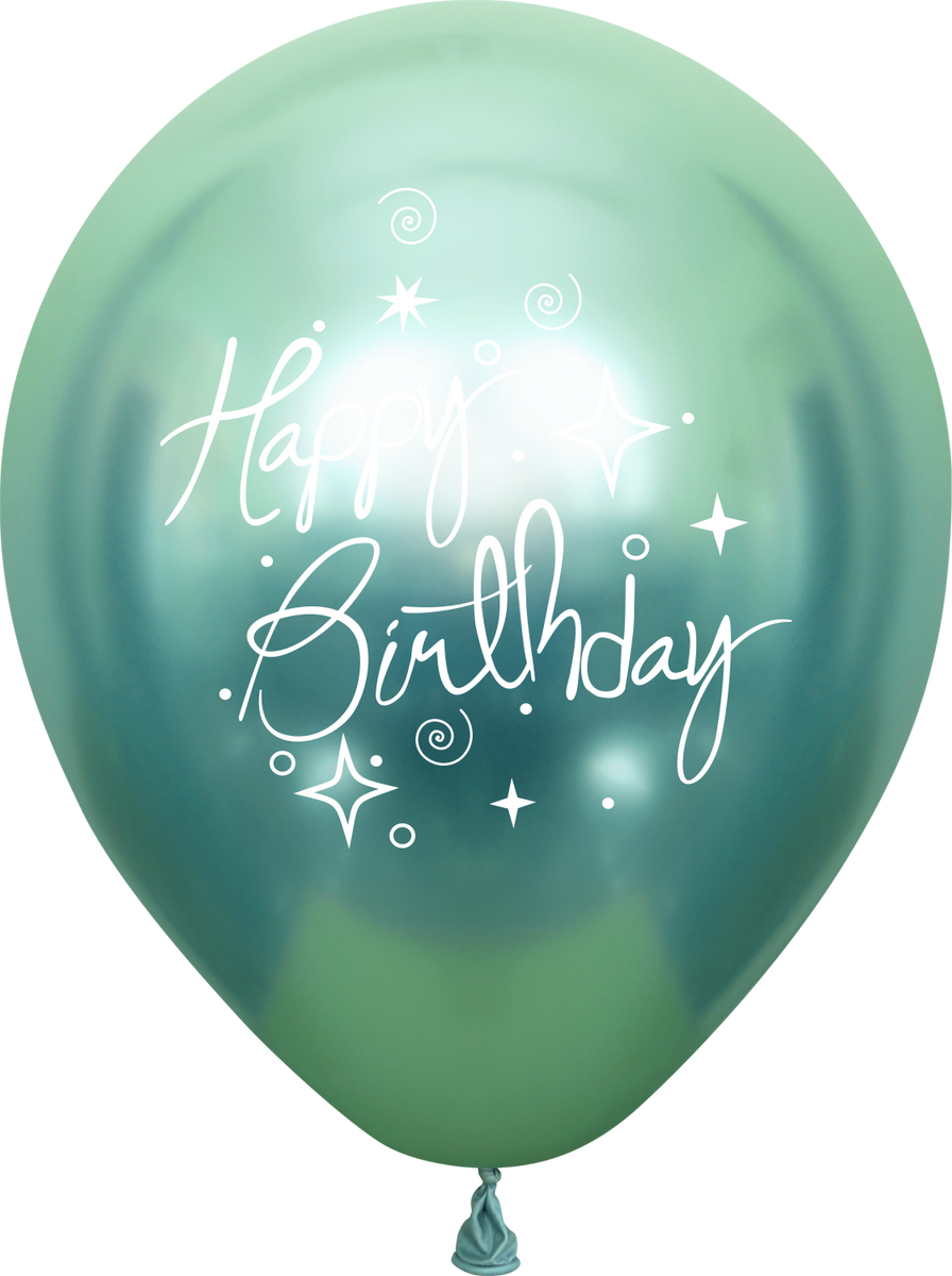 12" Mirror Happy Birthday Green Latex Balloons (25 Per Bag) 2 Side Pri ...